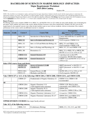 Fillable Online Marine Biology B.S. Major Requirements Worksheet Fax ...