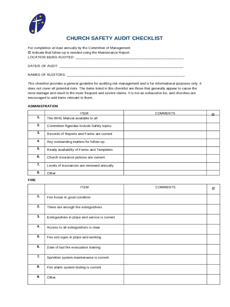 church safety audit checklist - pcq org Doc Template | pdfFiller