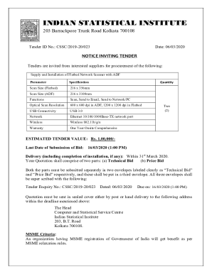 Fillable Online Notice Inviting Tender (NIT) - Indian Statistical ...