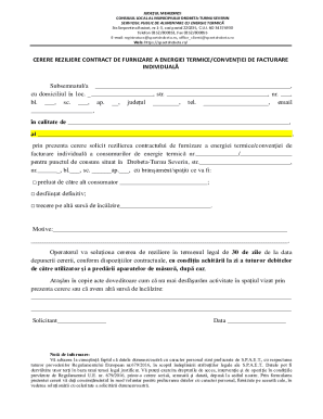Fillable Online CERERE REZILIERE CONTRACT DE FURNIZARE A ENERGIEI ...