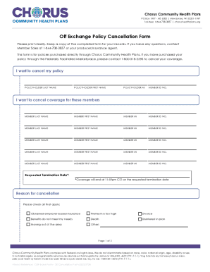 Fillable Online Off Exchange Policy Cancellation Form Fax Email Print - pdfFiller