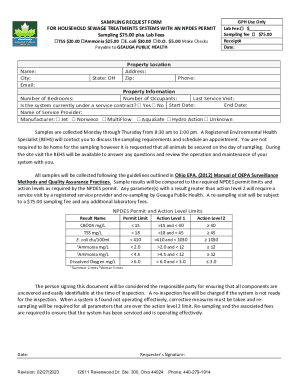 Fillable Online SAMPLING REQUEST FORM FOR HOUSEHOLD SEWAGE ... Fax ...