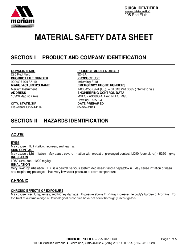 Fillable Online 295 Red Fluid MSDS Fax Email Print - pdfFiller