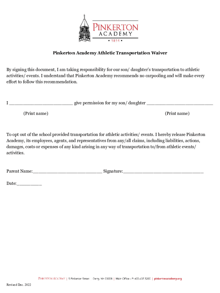 Fillable Online Athletic Transportation Wavier Form Fax Email Print ...