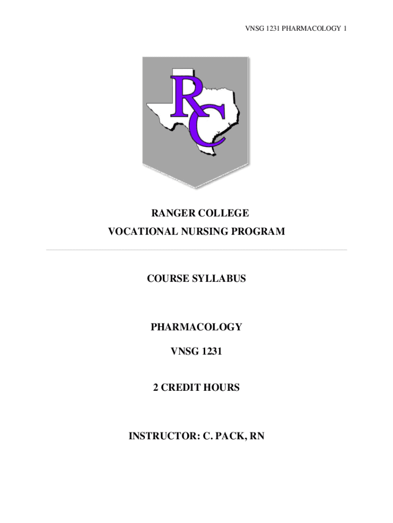 Fillable Online RANGER COLLEGE VOCATIONAL NURSING PROGRAM COURSE ... Fax Email Print - pdfFiller