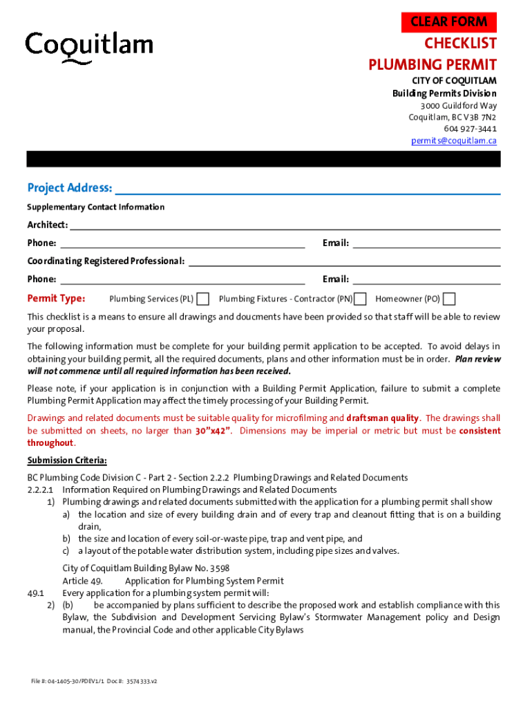 Fillable Online CHECKLIST PLUMBING PERMIT Fax Email Print - pdfFiller