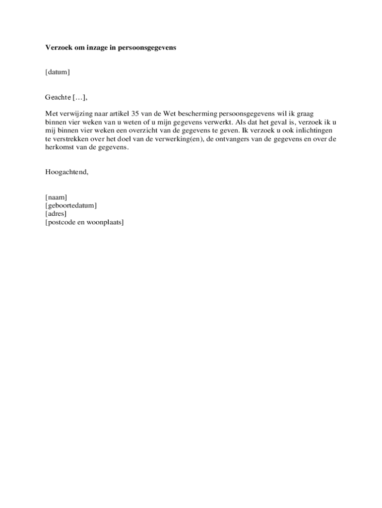 Invulbaar Online Voorbeeldbrief verzoek om inzage in persoonsgegevens ...
