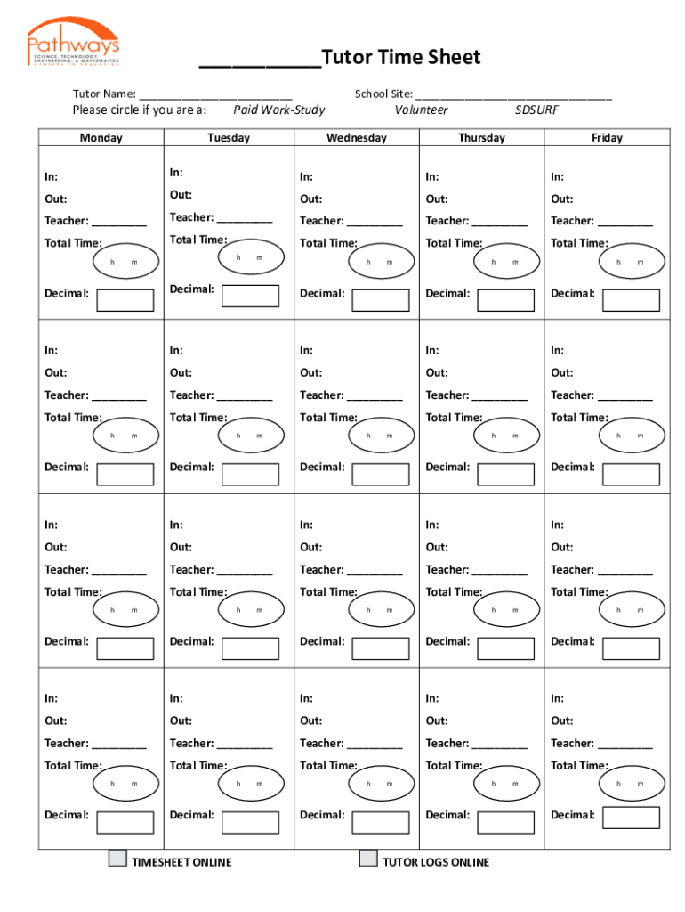 Fillable Online Tutor Time Sheet Fax Email Print - pdfFiller