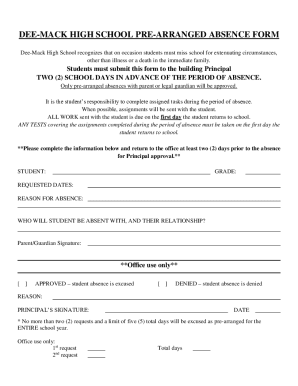 Fillable Online PRE-ARMNGED ABSENCE REQUEST FORM Fax Email Print - pdfFiller