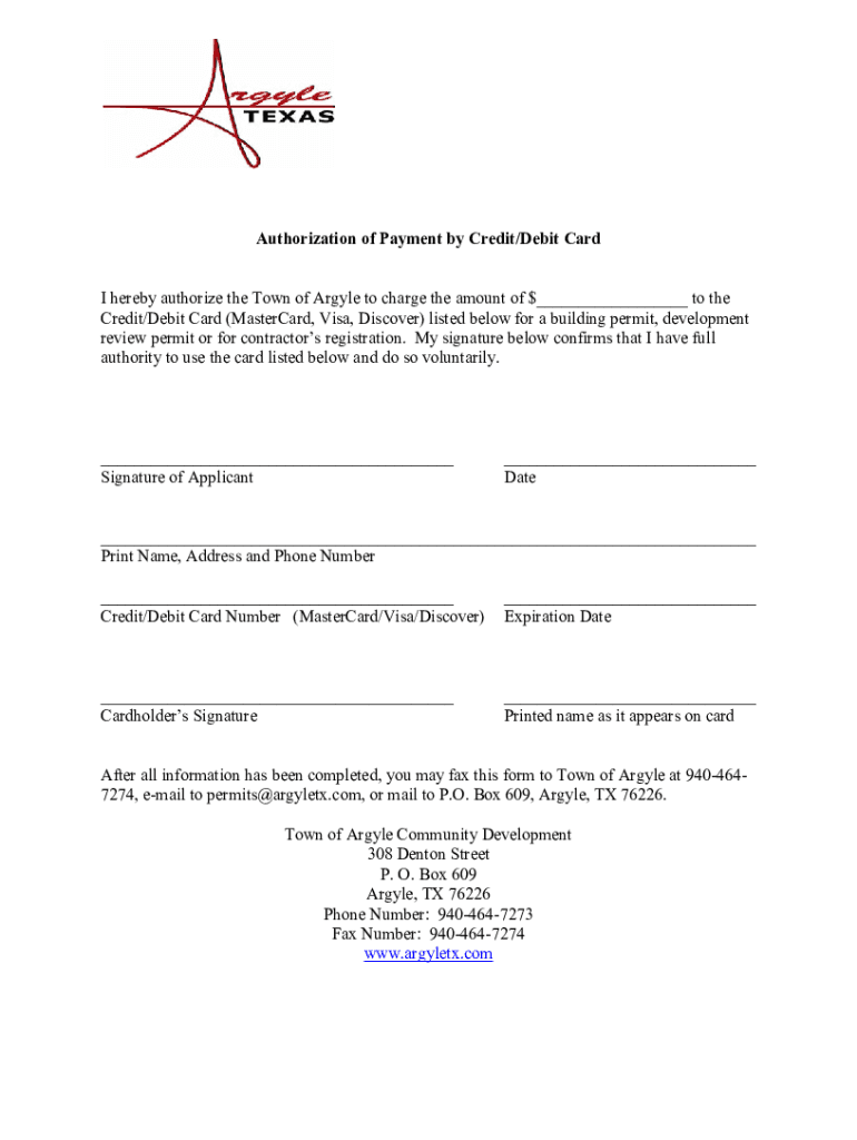 Fillable Online Authorization of Payment by Credit/Debit Card I hereby ...