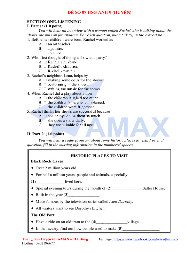 Fillable Online PET Listening Test 3 Part 2 Fax Email Print - pdfFiller