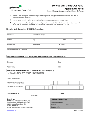 Fillable Online Service Unit Camp Out Fund Application Form Fax Email Print - pdfFiller