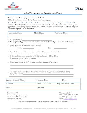 Fillable Online International Student Services - Transfer Clearance ...