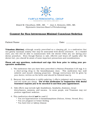Fillable Online Consent for Non-Intravenous Minimal Conscious Sedation ...