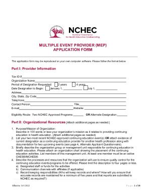 Fillable Online MULTIPLE EVENT PROVIDER (MEP) APPLICATION FORM Fax ...