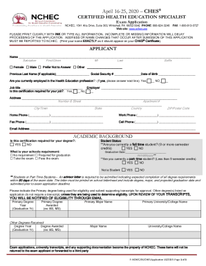 Fillable Online NCHEC: Health Education Specialist Certification - CHES ...