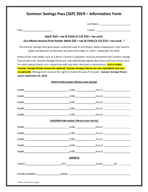 Fillable Online Summer Savings Pass (SSP) 2019Information Form Fax ...