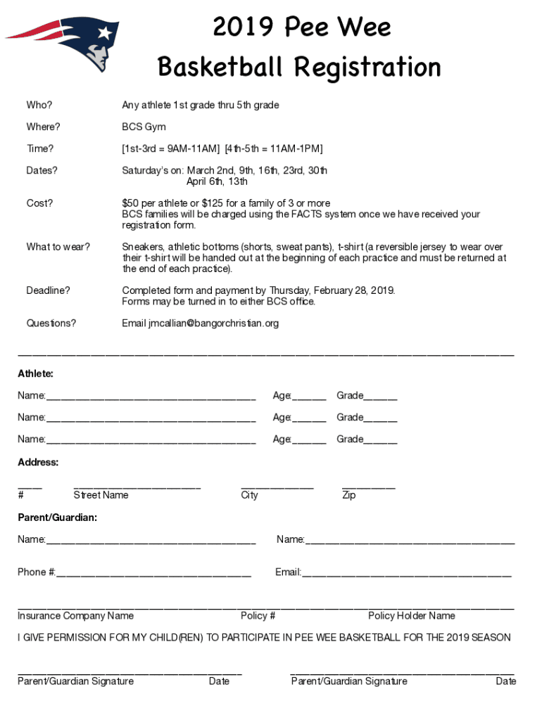 Fillable Online Basketball Registration Fax Email Print - pdfFiller