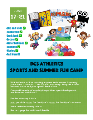 Fillable Online BCS Athletics Sports and Summer Fun Camp Fax Email ...