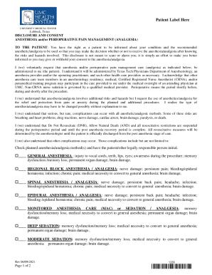 Fillable Online Disclosure and consent ANESTHESIA and/or Perioperative ...