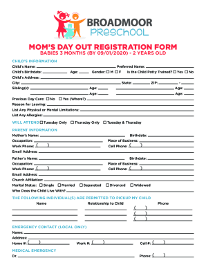 Fillable Online MOM'S DAY OUT REGISTRATION FORM Fax Email Print - pdfFiller