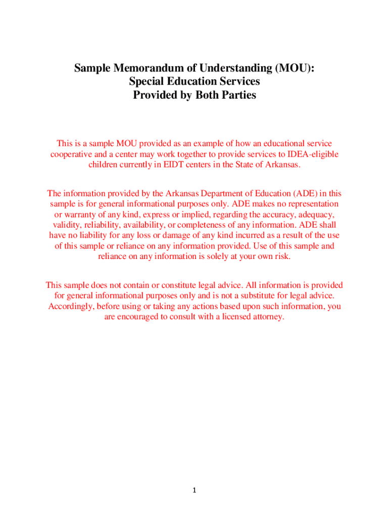 Fillable Online SAMPLE MEMORANDUM OF UNDERSTANDING (MOU) ... Fax Email ...