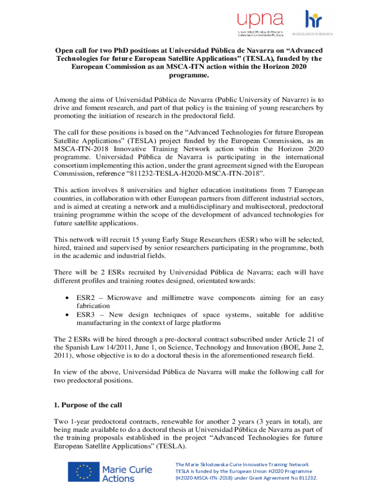 Fillable Online www2 unavarra Open call for two PhD positions at Universidad Pblica de ... Fax ...