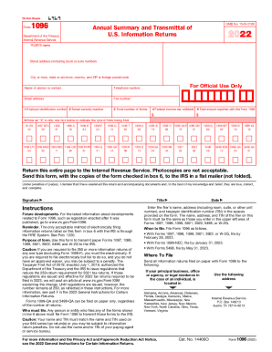 Fillable Online 2022 Form 1096. Annual Summary and Transmittal of U.S ...