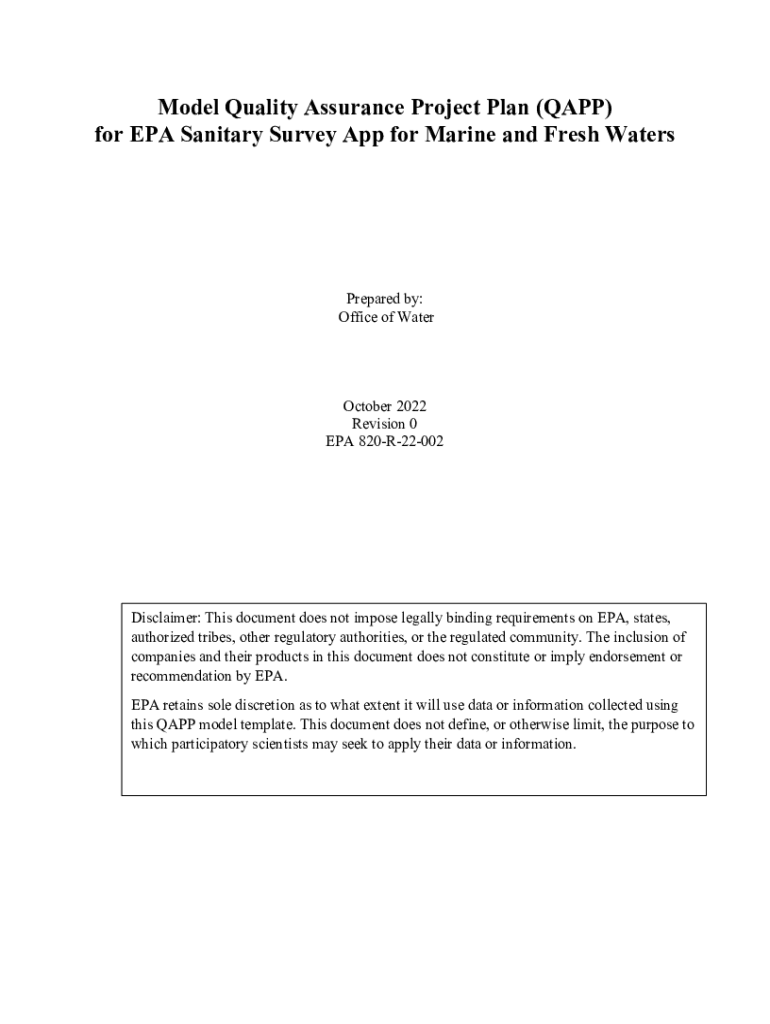 Fillable Online Model Quality Assurance Project Plan. Model Quality ...