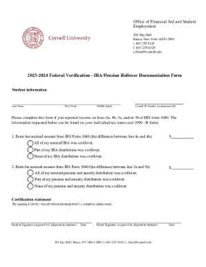 Fillable Online finaid cornell Rollover Form 2023-2024 Fax Email Print - pdfFiller