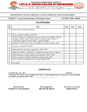 Fillable Online List of Practical SUBJECT INCHARGE HEAD OF DEPT ...