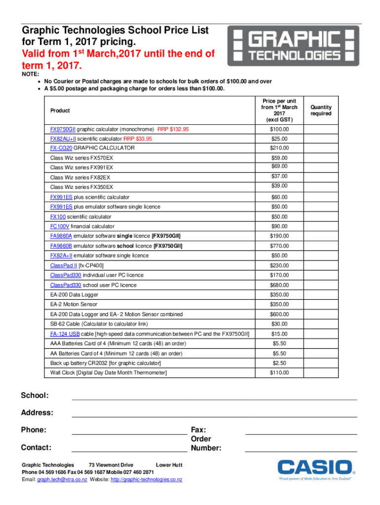 Fillable Online graphic-technologies co Order form for CASIO products ...