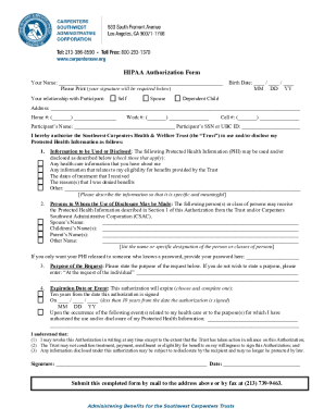 Fillable Online HIPAA AUTHORIZATION FORM PATIENTS NAME Fax Email Print - pdfFiller