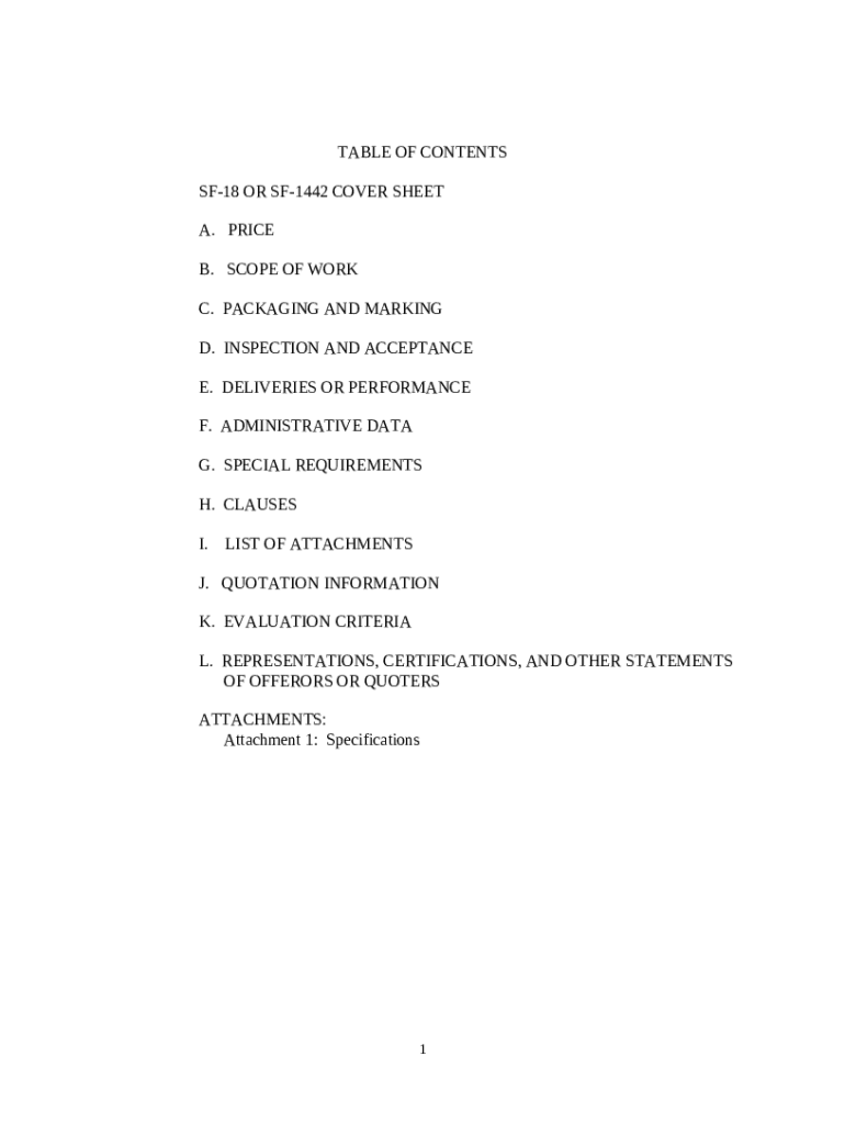 TABLE OF CONTENTS SF-1442 COVER SHEET A. PRICE ... Doc Template | pdfFiller