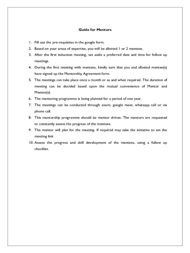Fillable Online Guide for Mentors 1. Fill out the pre-requisites in the ...