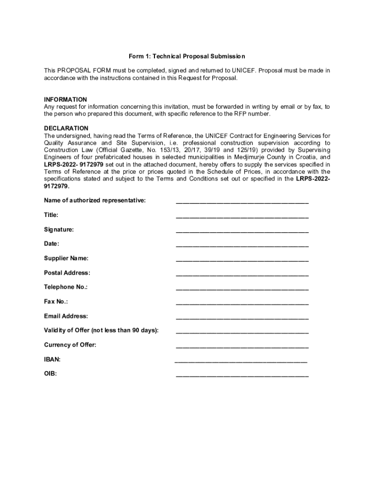 Fillable Online ANNEX C: TECHNICAL PROPOSAL FORMS The following Forms ...