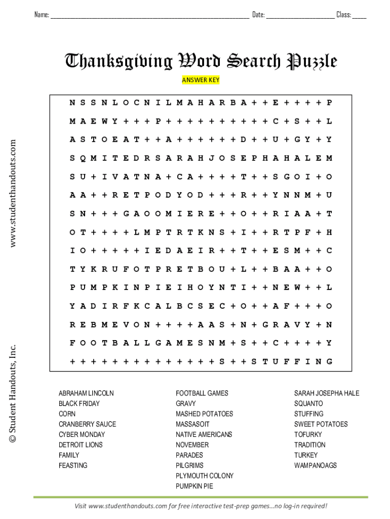 Fillable Online Thanksgiving Word Search Puzzle Fax Email Print - pdfFiller
