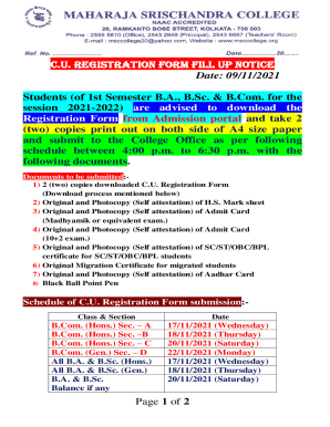 Fillable Online of 2 C.U. REGISTRATION FORM FILL UP NOTICE Date Fax ...
