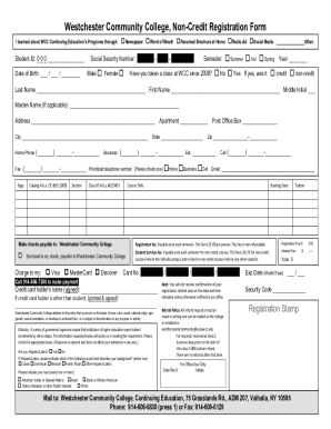 Fillable Online Westchester Community College, Non-Credit Registration ...