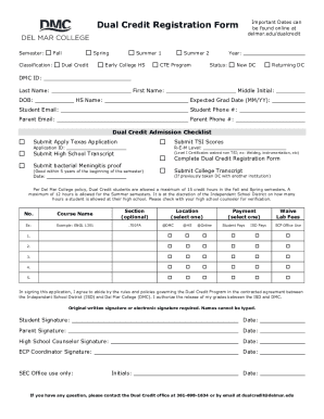 Fillable Online Dual Credit Course Registration Form Fax Email Print ...