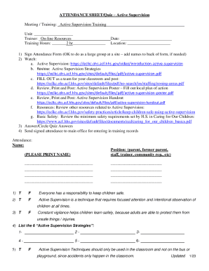 Fillable Online ATTENDANCE SHEET/QuizActive Supervision Fax Email Print ...