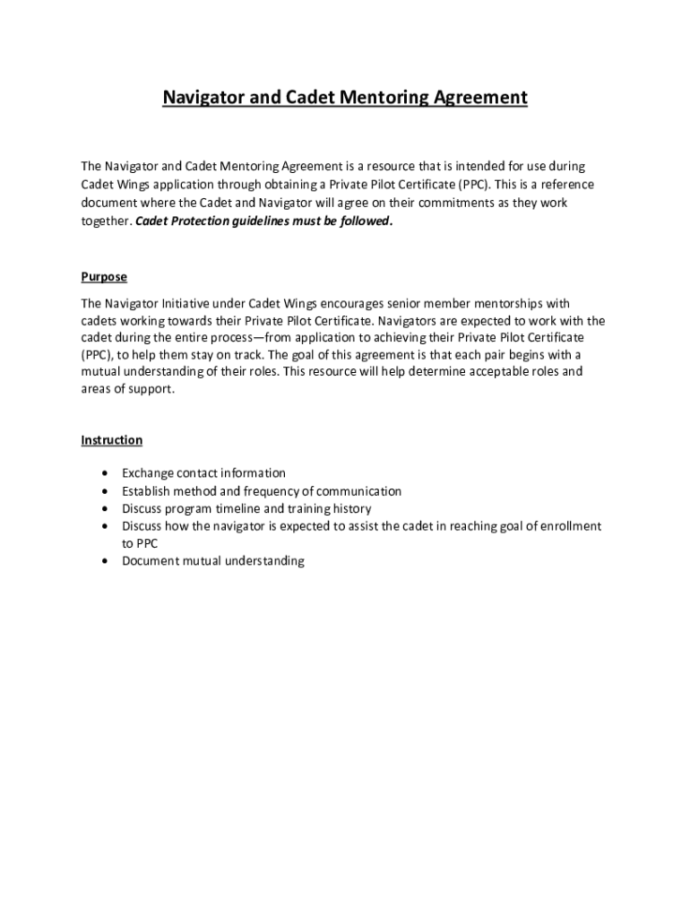 Fillable Online Navigator and Cadet Mentoring Agreement Fax Email Print ...