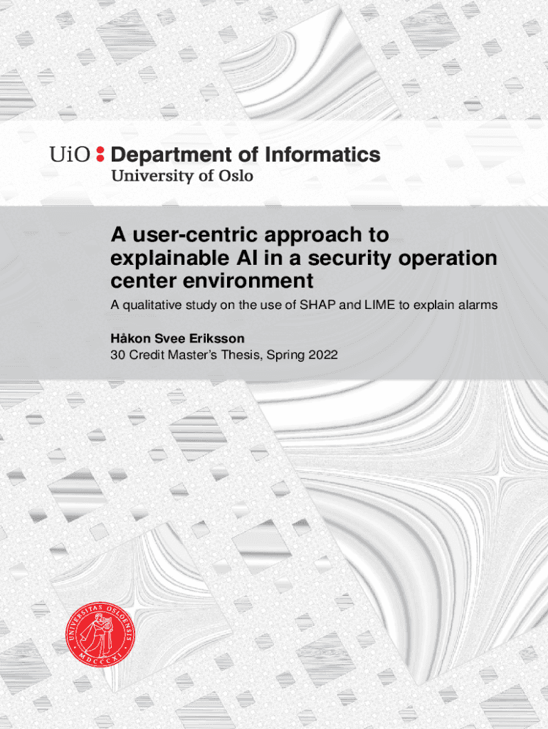 Fillable Online A User Centric Approach To Explainable Ai In A Security