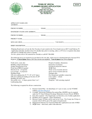 Fillable Online TOWN OF VESTAL PLANNING BOARD APPLICATION Fax Email ...