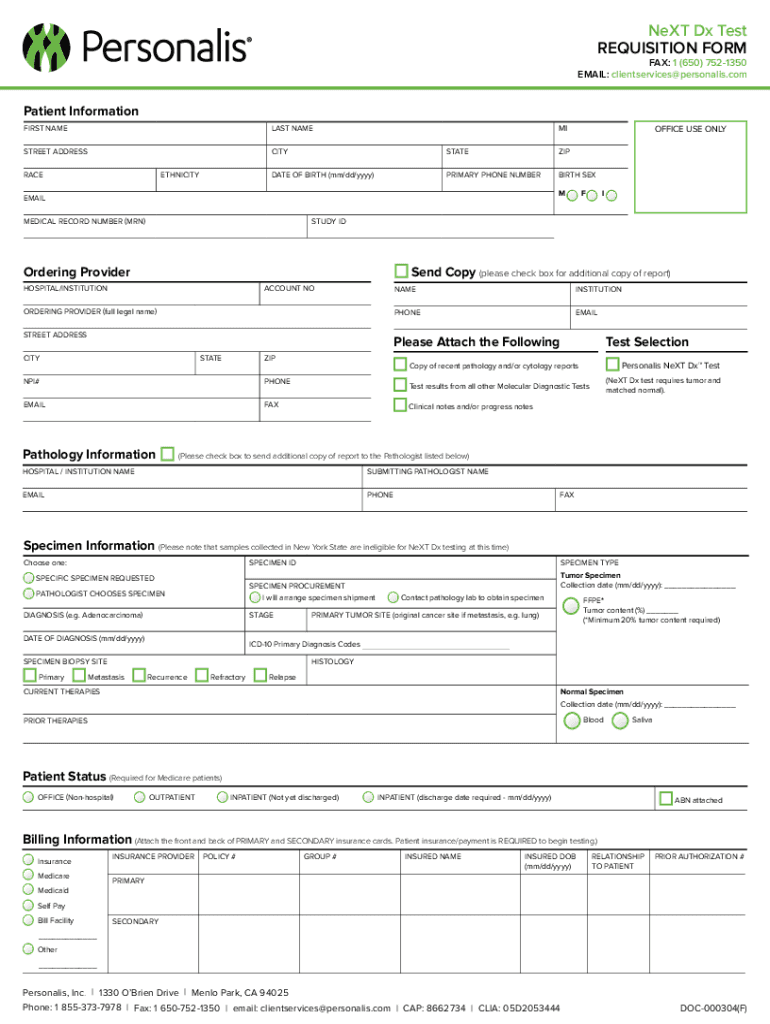 Fillable Online NeXT Dx Test - REQUISITION FORM Fax Email Print - pdfFiller