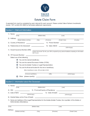 Fillable Online Form 116189- Estate Settlement Claim- Beneficiary Directed Fax Email Print ...
