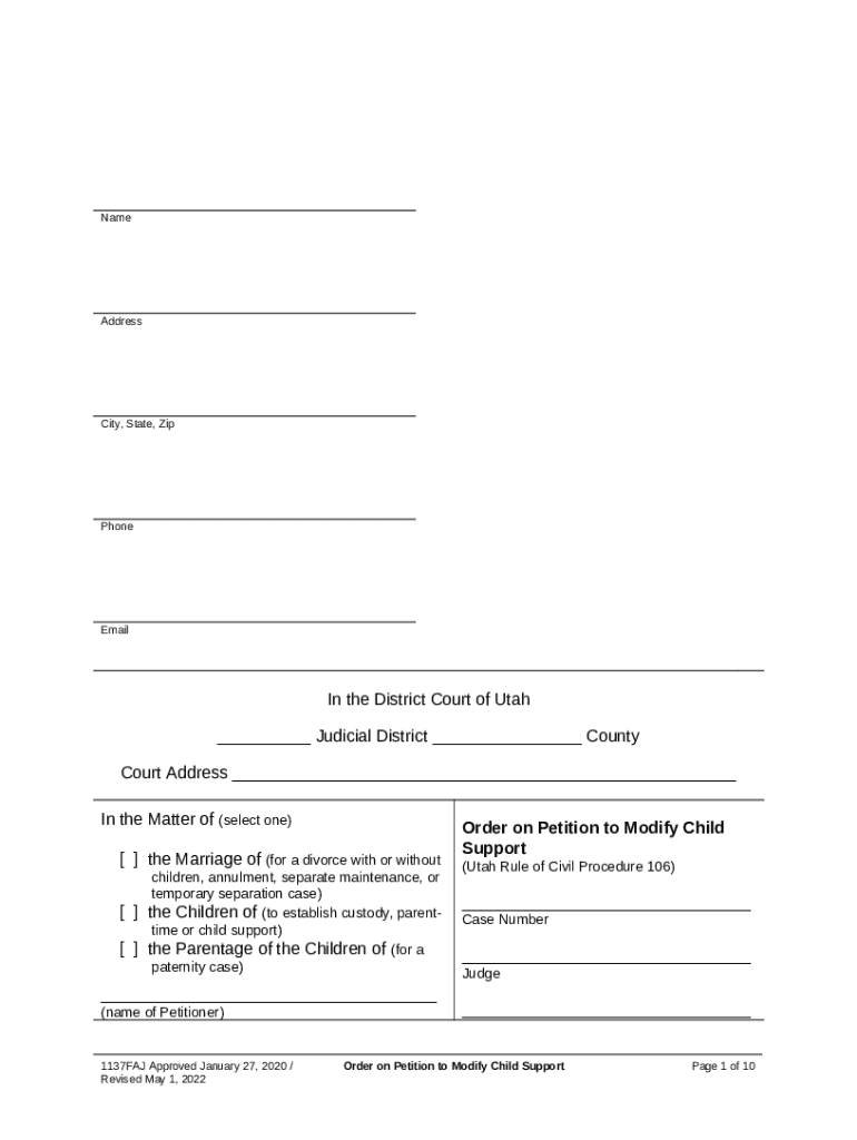 Order on Petition to Modify Child Support Doc Template | pdfFiller