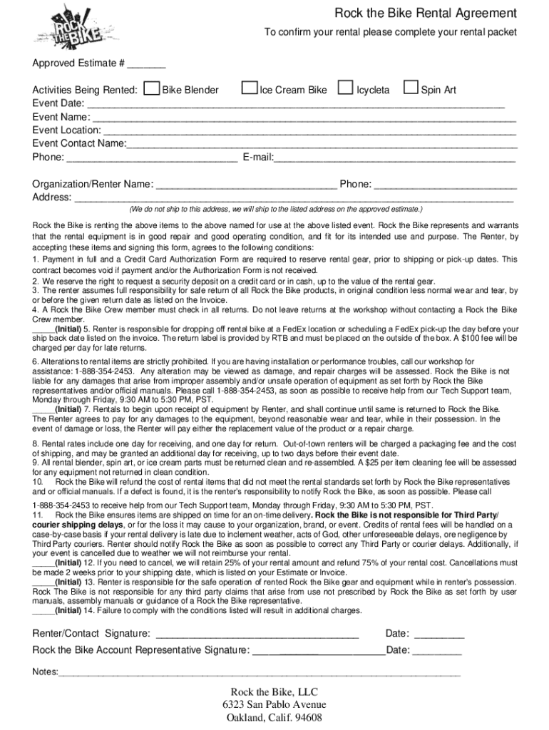 Fillable Online Rock the Bike Rental Agreement Fax Email Print - pdfFiller