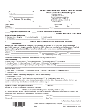 Fillable Online EXCELA HEALTH INFORMATION SHEET Fax Email Print - pdfFiller