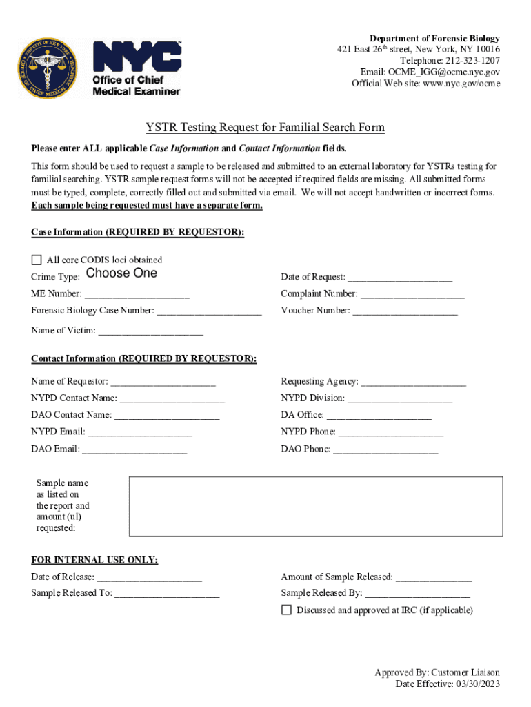 Fillable Online Department of Forensic Biology - OCME Fax Email Print - pdfFiller